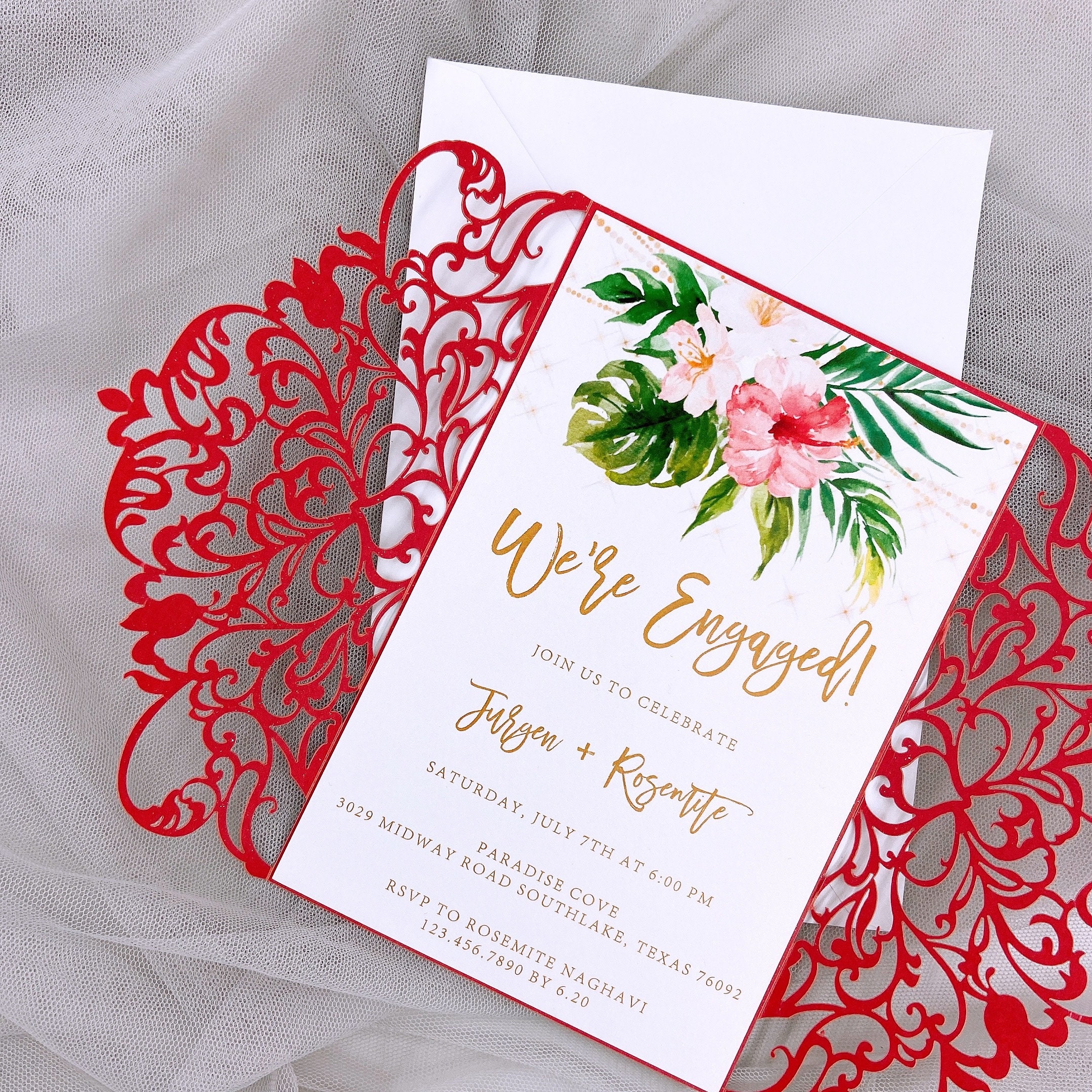 Laser Cut Wedding Invitation Red Laser Cut Wedding - Etsy