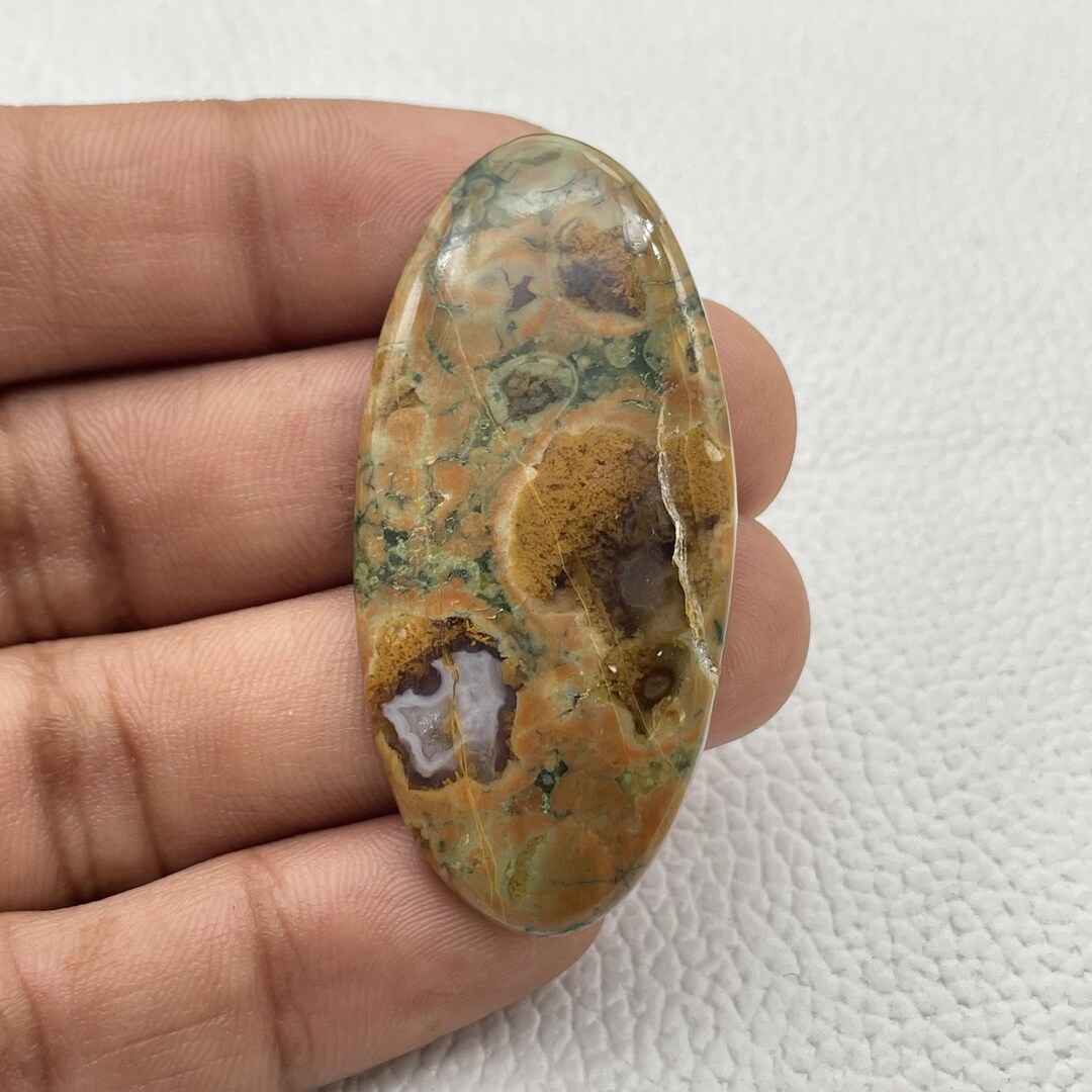 Natural Rhyolite Cabochon Loose Gemstone, Green Oval Rhyolite Cabs ...