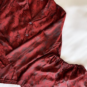 Ruby Red Burgundy Paisley Print Silky Satin Pyjamas Pjs - Etsy
