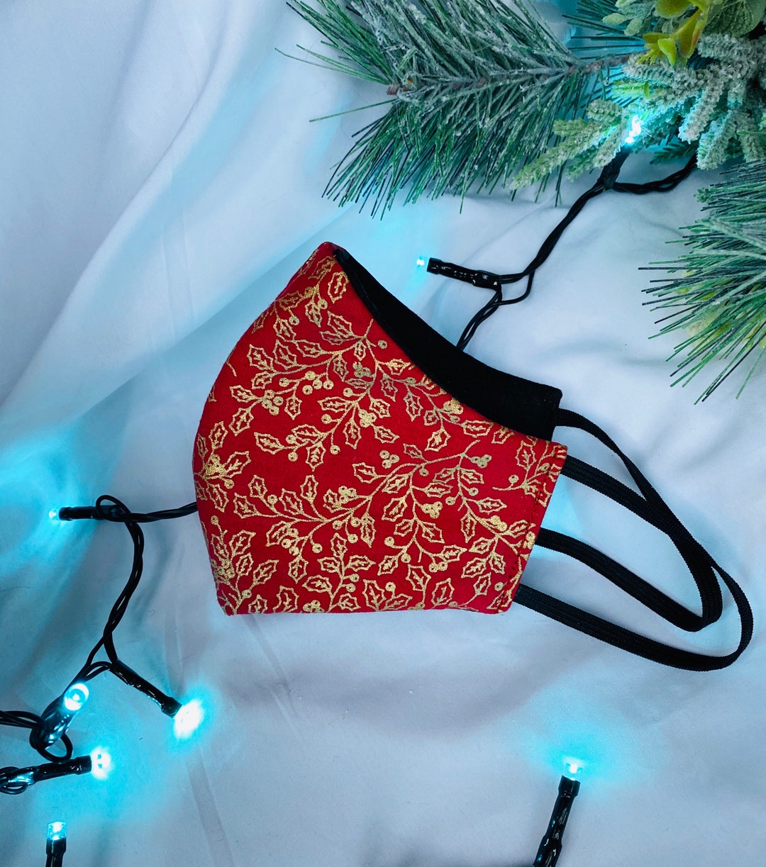 Christmas Red Holly Gold Glitter Face Mask Xmas Covering UK London ...