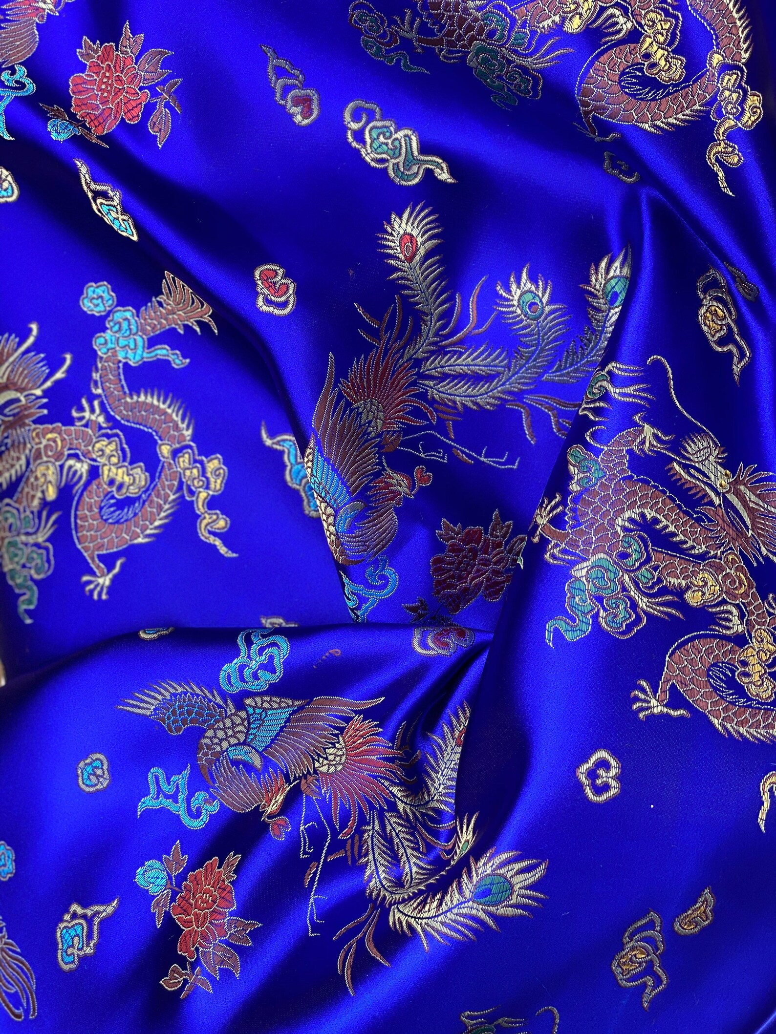Royal Blue Dragon Print Chinese Brocade Silk Face Mask Face Covering UK ...