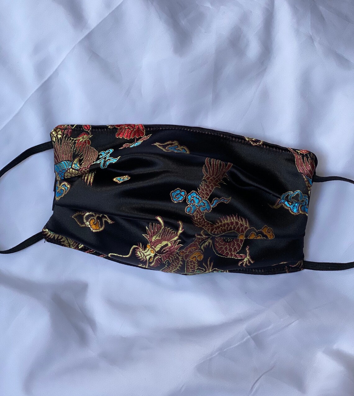 Black Chinese Brocade Silk Pleated Face Mask Face Covering UK London ...