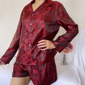 Ruby Red Burgundy Paisley Print Silky Satin Pyjamas Pjs - Etsy