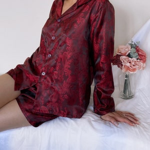 Ruby Red Burgundy Paisley Print Silky Satin Pyjamas Pjs - Etsy
