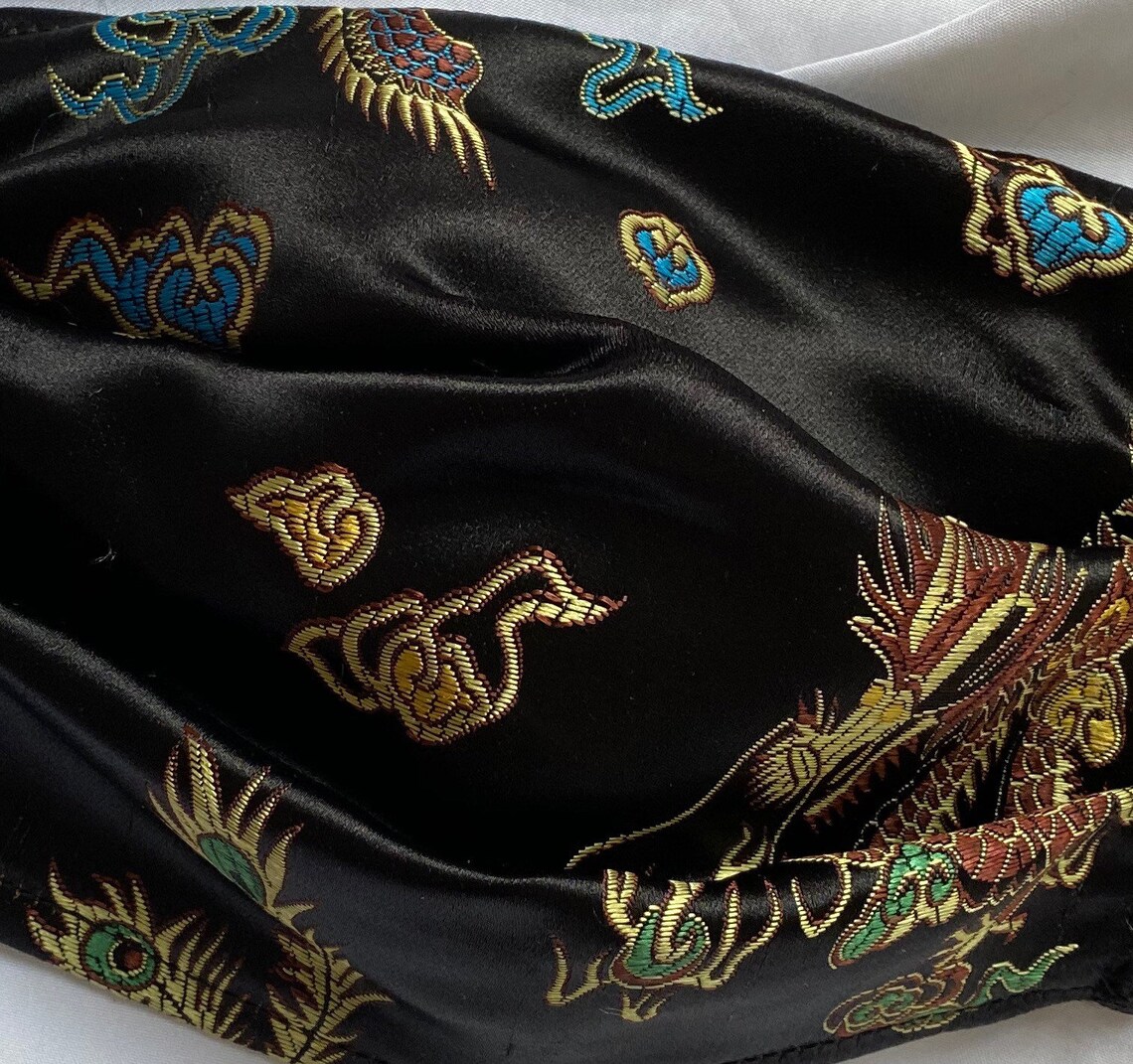 Black Chinese Brocade Silk Pleated Face Mask Face Covering UK London ...
