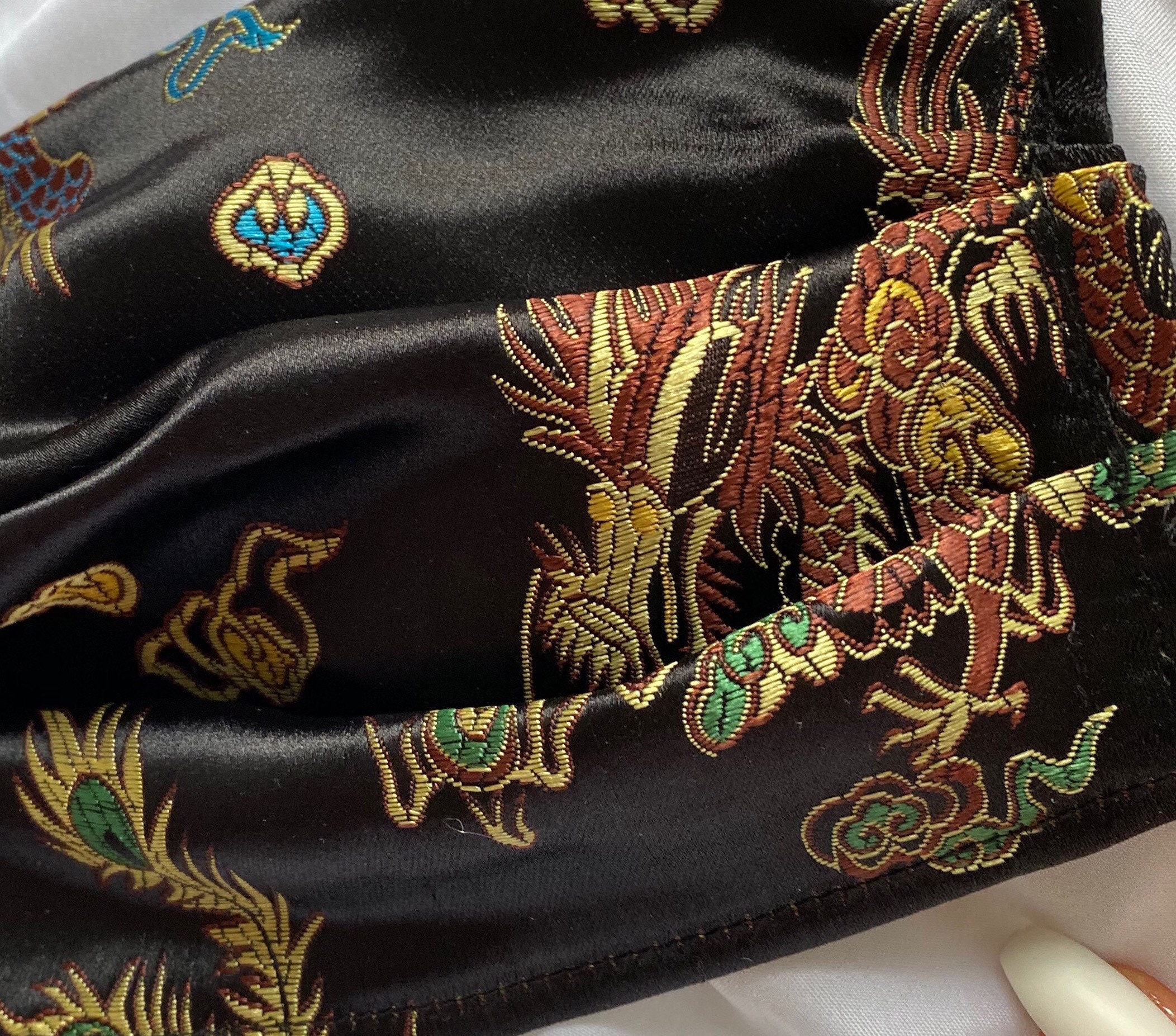 Black Chinese Brocade Silk Pleated Face Mask Face Covering UK London ...