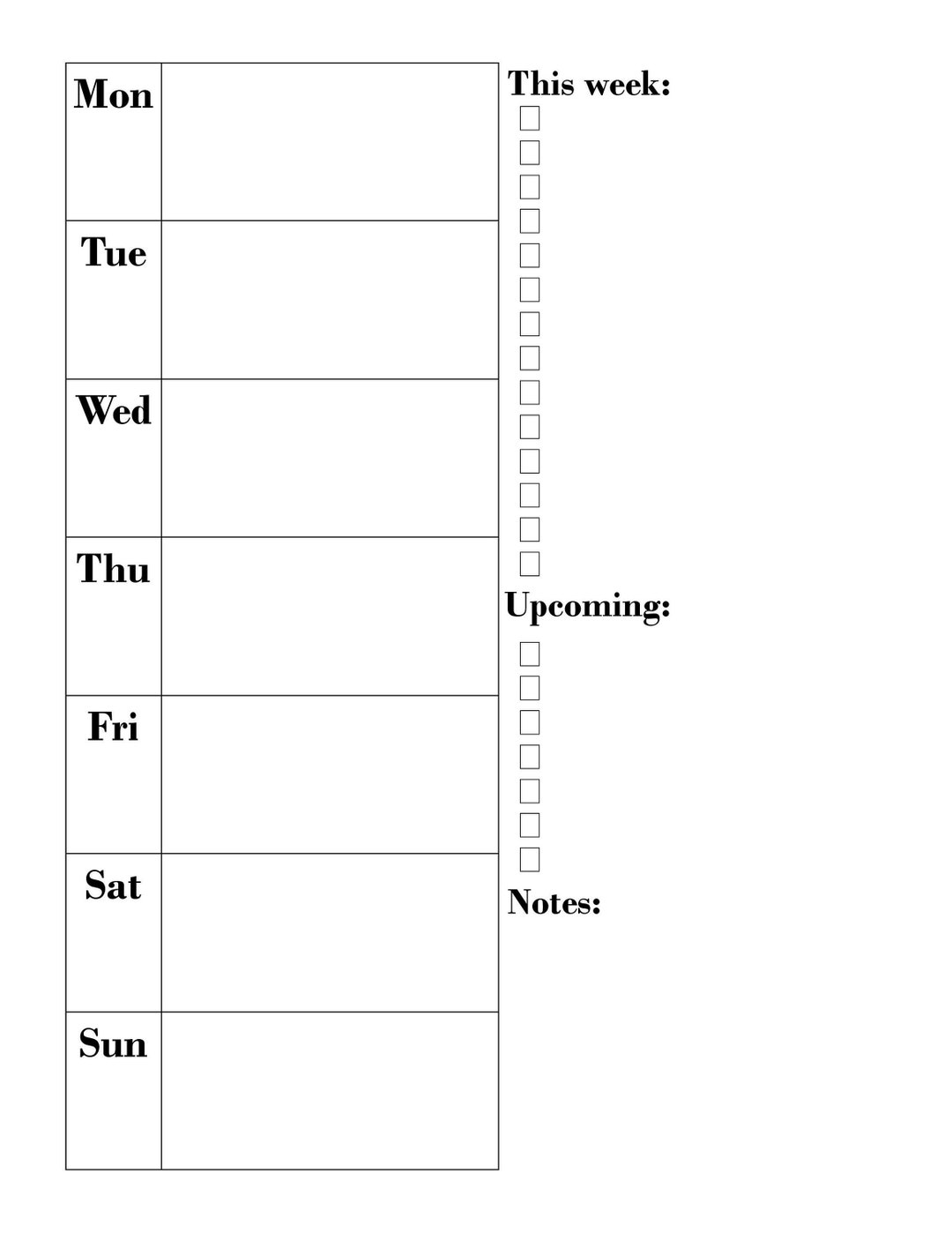Basic Weekly Planner With Options for Hole Punched, Portrait and ...