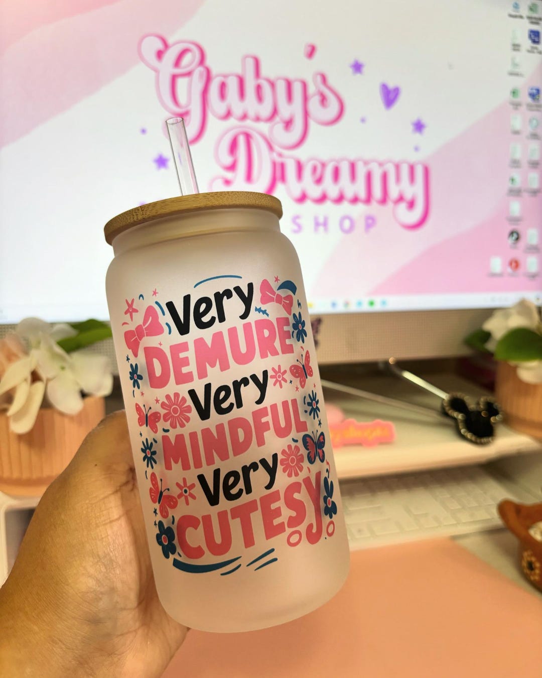 Very Demure Glass Cup, Very Demure Very Cutesy Glass Cup, Trendy Girly ...