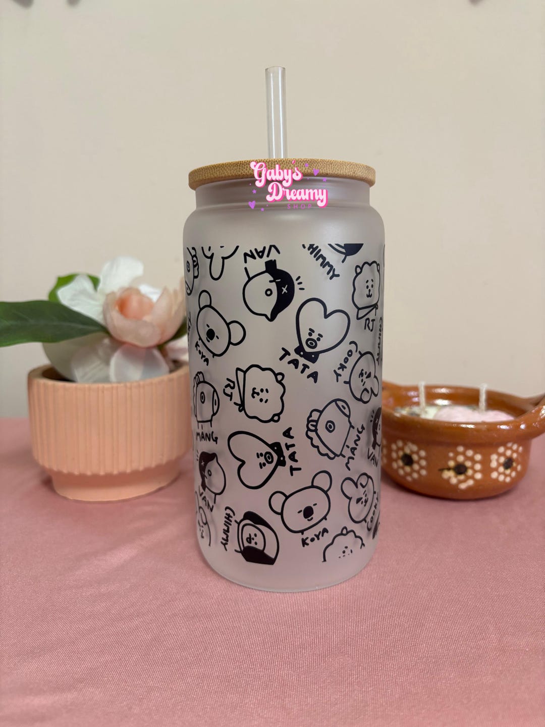 BT21 Kpop Iced Coffee Glass Cup, K-pop Gifts, Libbey Glass Can Cup ...