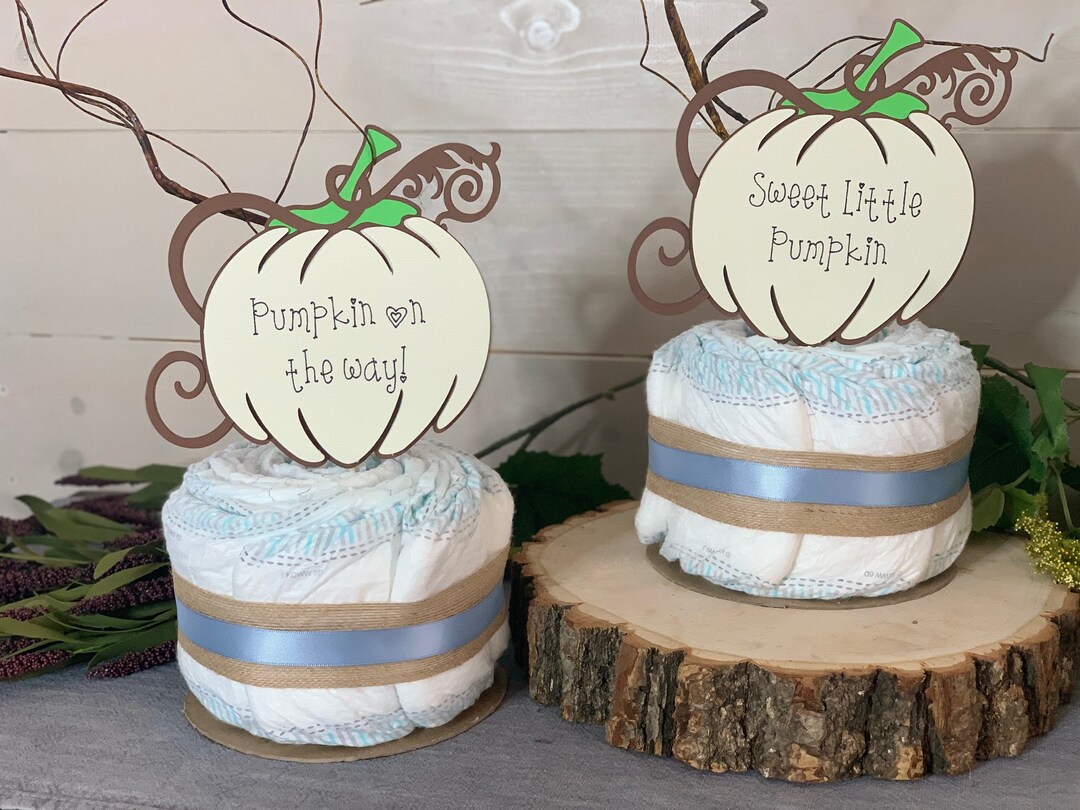 Mini Diaper Cakes, Our Little Pumpkin Diaper Cakes, Diaper Centerpieces ...