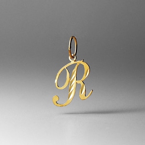 14k Gold r Initial Cursive Pendant Charm Gold Initial r Necklace Charm ...