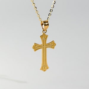 14k Gold Cross Pendant Charm Real Gold Budded Cross Necklace Charm - Etsy