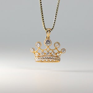 14k Gold Crown Pendant Charm Real Gold Crown Necklace Charm With Cubic ...