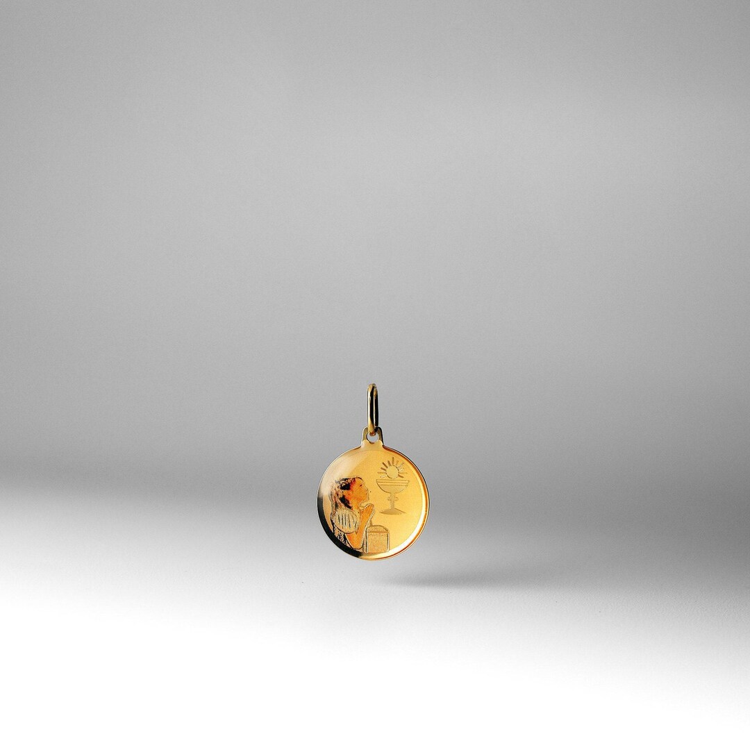 14k Gold Baptism Pendant Charm: Enamel Religious Necklace - Etsy