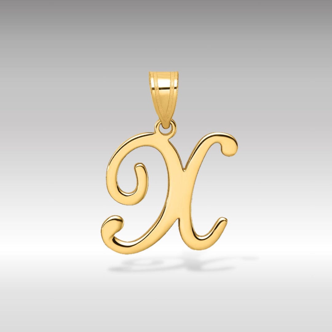 14K Gold Letter X Pendant: Large Script Initial Charm - Etsy