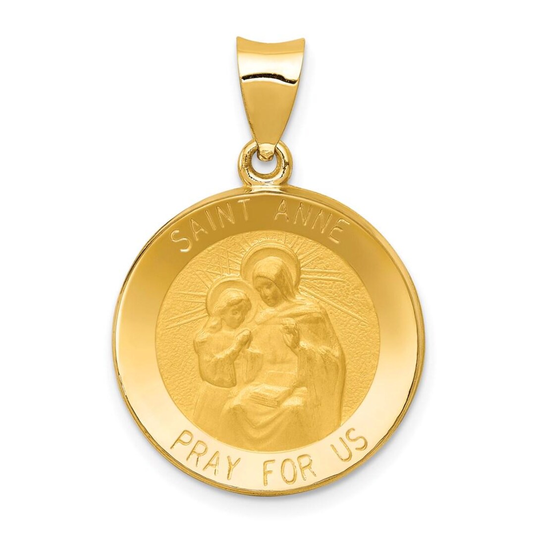 14K Gold Saint Anne Medal Pendant - “pray for Us” Hollow Charm ...