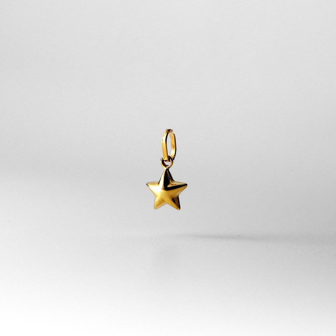 14K Gold Puffed Star Pendant Necklace: Small 3D Celestial Charm - Etsy