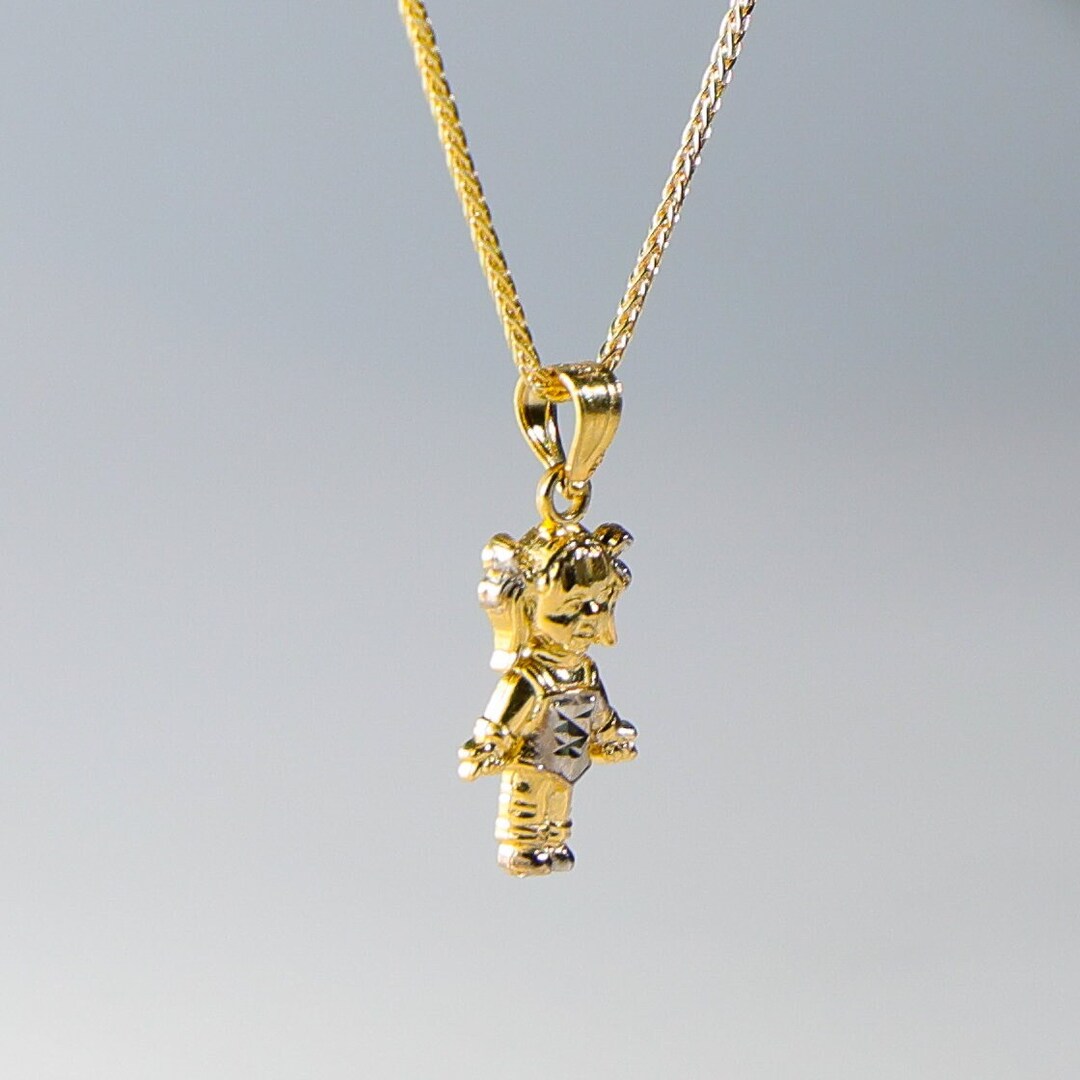 14k Gold Simple Girl Pendant Charm-gold Happy Girl Necklace Charm for ...