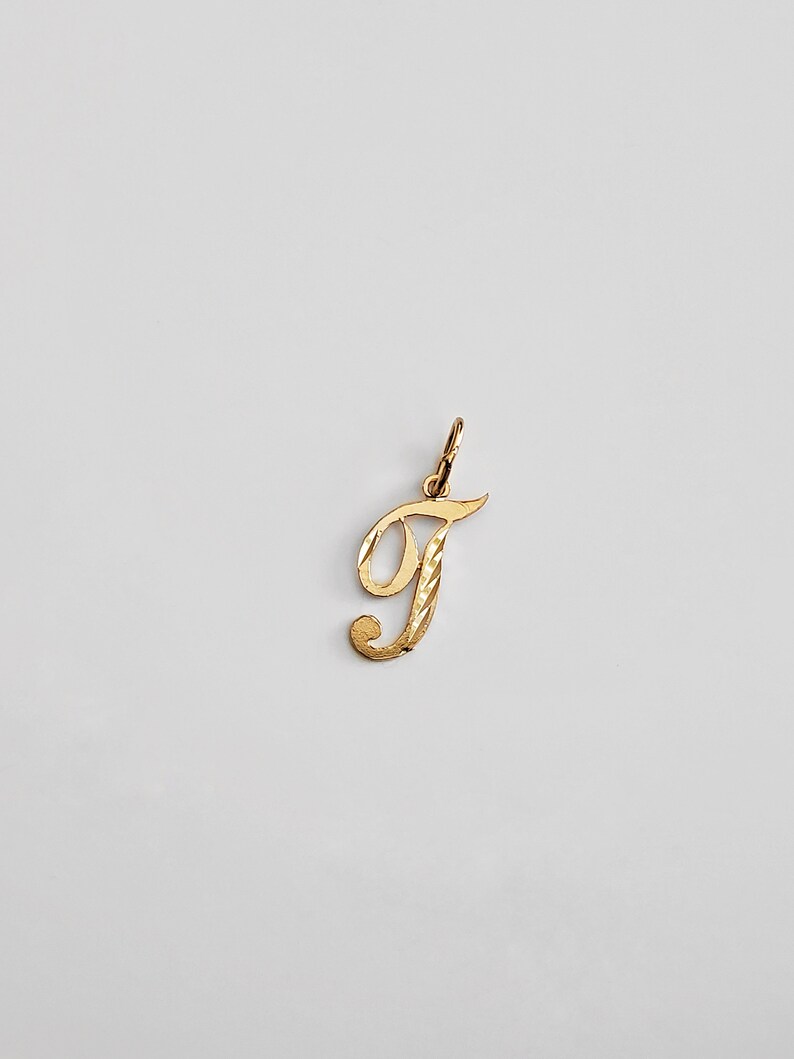 14k Gold t Initial Cursive Pendant Charm Gold - Etsy