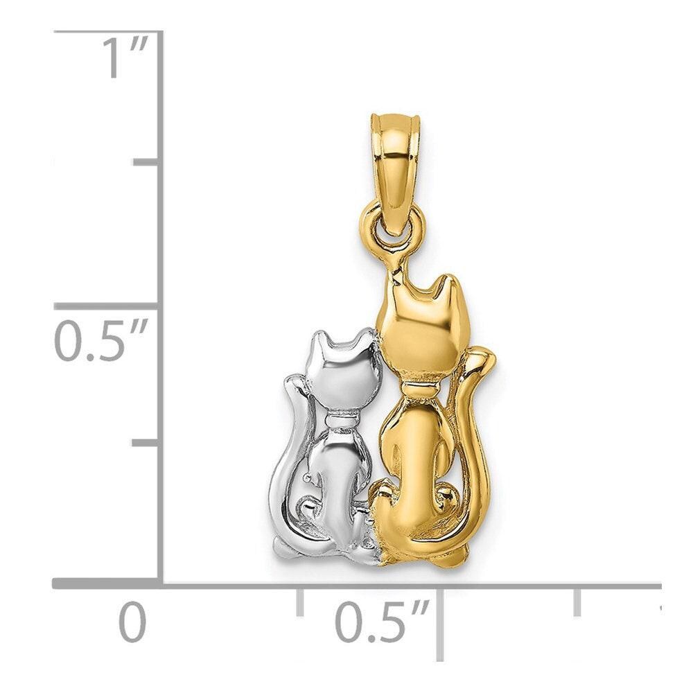 14k Yellow & White Gold Polished Cat and Kitten Necklace Pendant ...