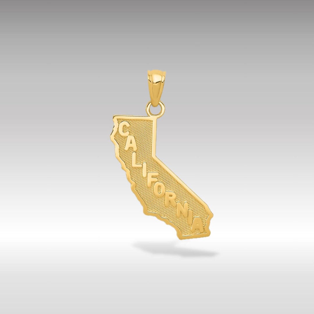 14K Gold California State Map Pendant Necklace - Polished Golden ...