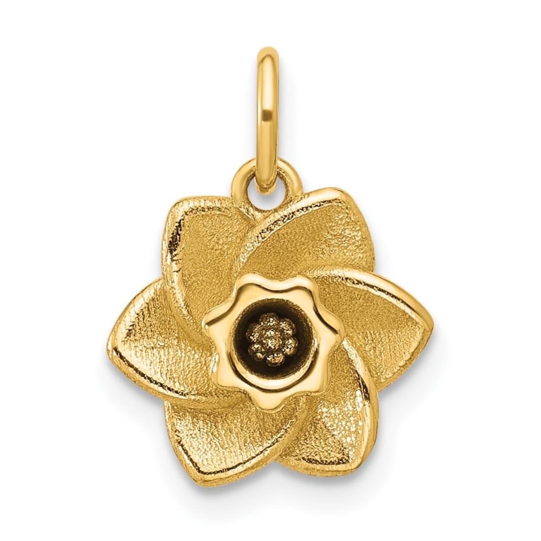 14k Gold Daffodil Pendant – Polished Flower Necklace Pendant – Real 14k ...