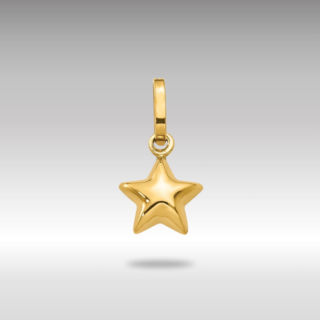14K Gold Puffed Star Pendant Necklace Small 3D Star Charm Celestial ...