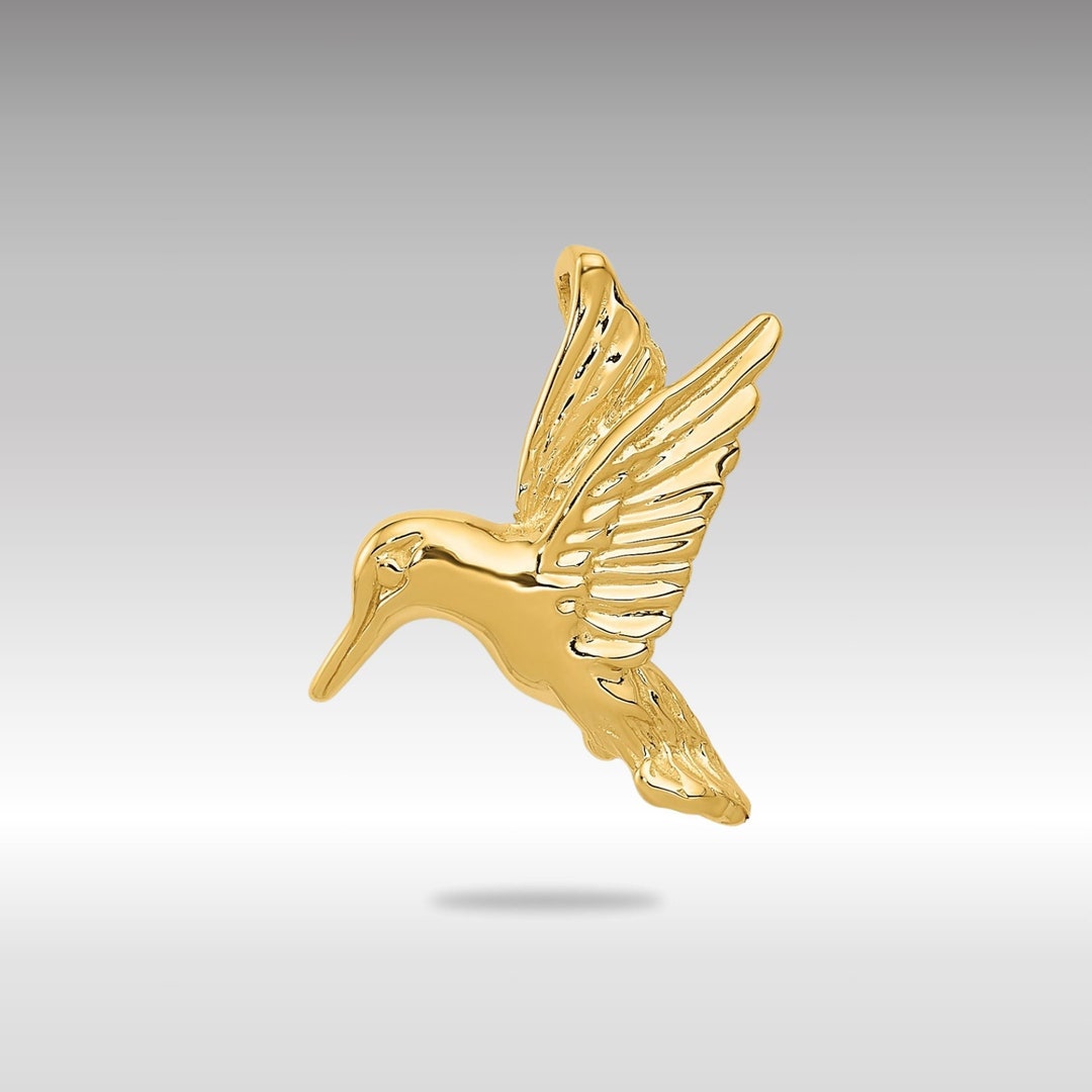 14K Gold Hummingbird Chain Slide Polished Bird Slide Pendant Symbolic ...