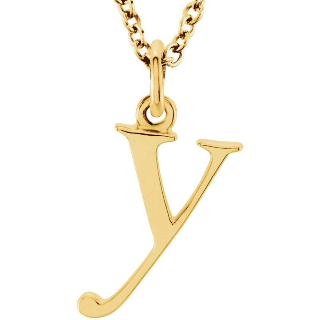 14K Gold Dainty Lowercase 'y' Initial Choker Necklace Elegant Gold 'y ...