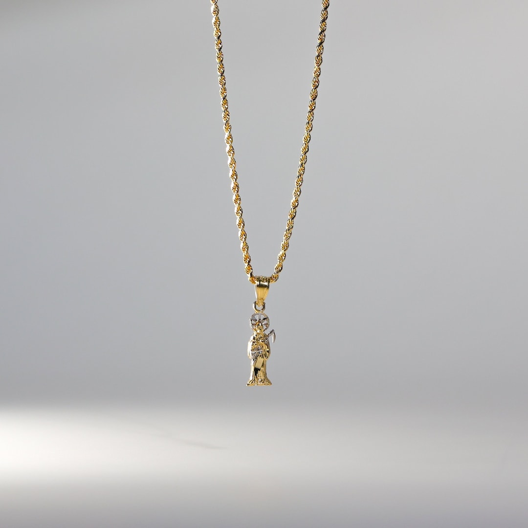 14k Gold Santa Muerte Devil Pendant Charm Real Yellow and White Gold ...