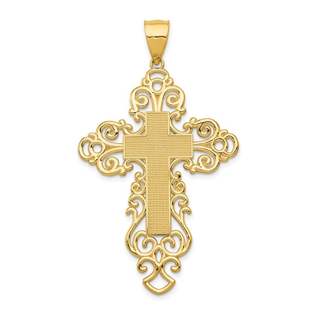 14K Gold Fancy Filigree Cross Pendant - Ornate Religious Charm Necklace ...