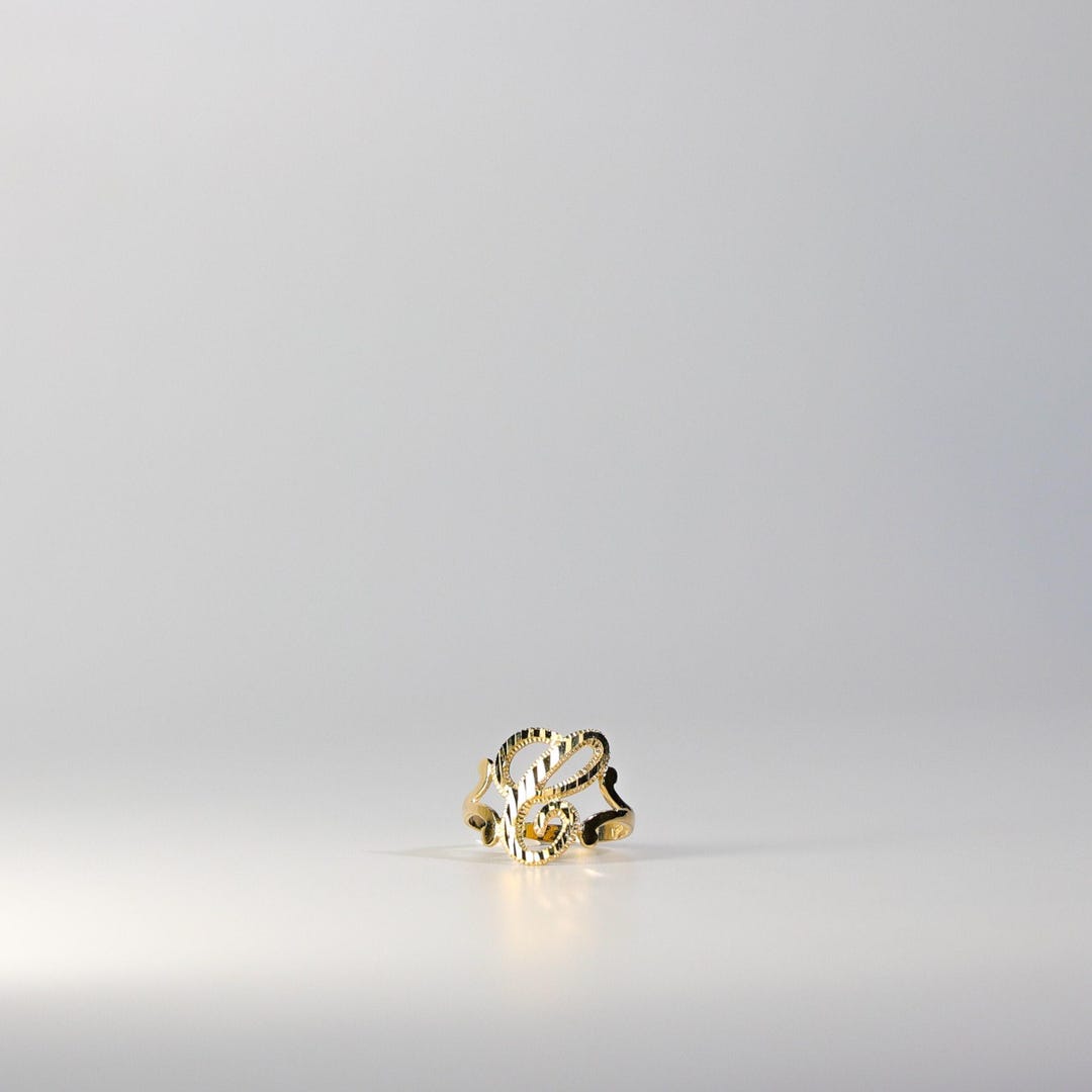 14K Solid Gold Initial C Ring - Cursive Letter Ring - Etsy