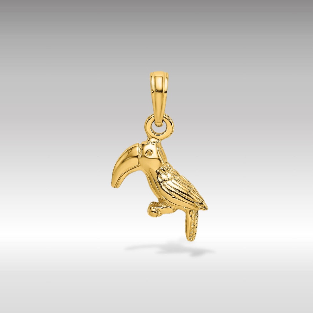 14K Gold 3D Textured/polished Toucan Bird Pendant Charm Real Gold ...
