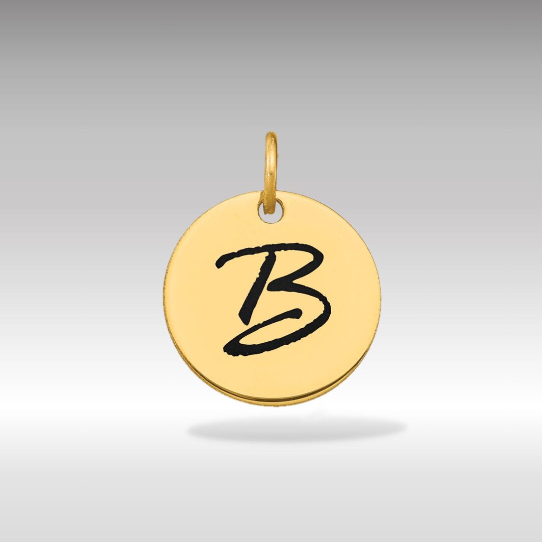 14K Gold 'B' Initial Cursive Disk Charm With Black Enamel - Fine ...