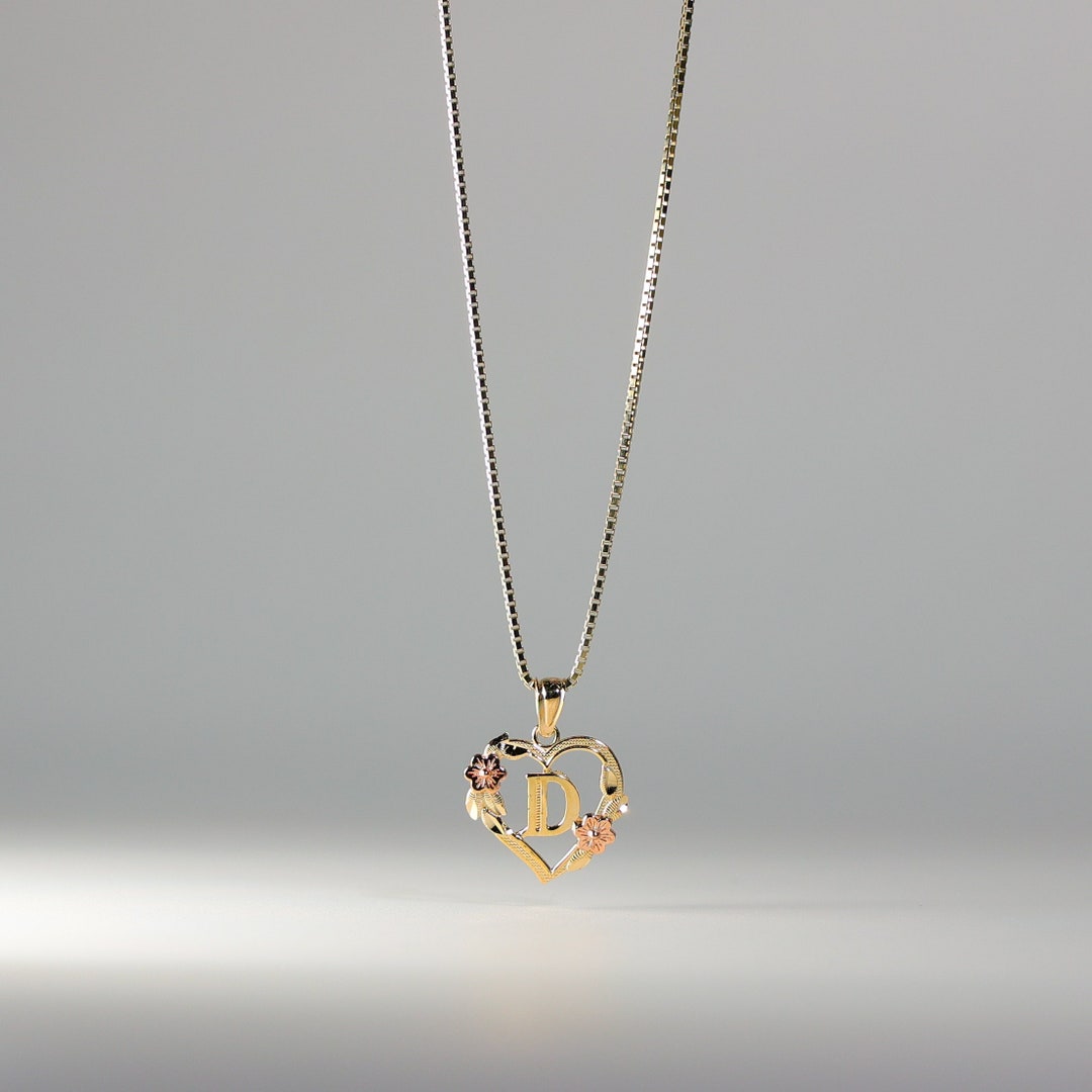 14k Real Gold Initial d Pendant/charm Real 14k Gold Heart Letter d ...
