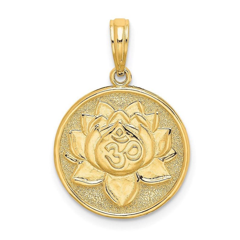 14K Gold Om & Lotus Flower Pendant Necklace: Spiritual Yoga Charm - Etsy