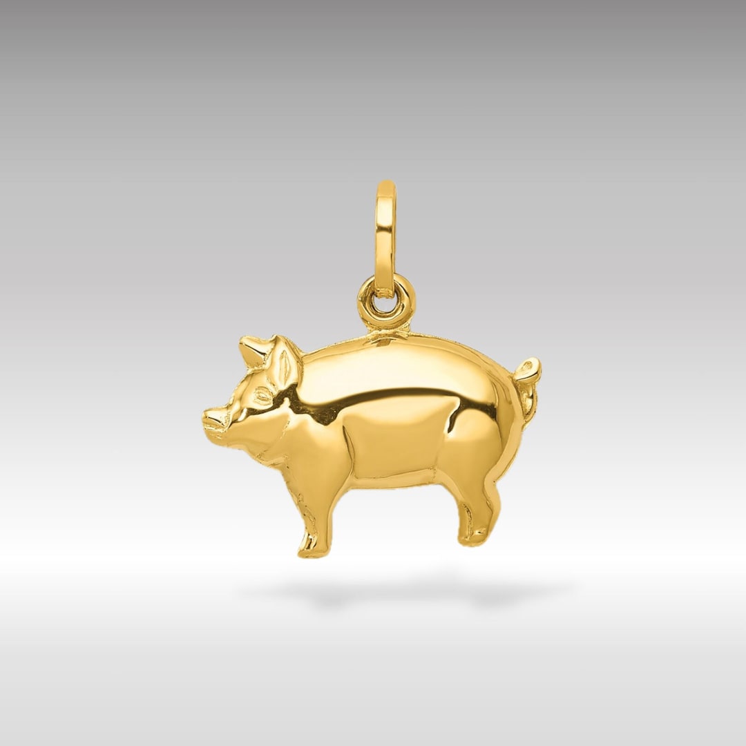14K Gold 3D Pig Pendant Charm Real Gold Adorable Swine Necklace Charm ...