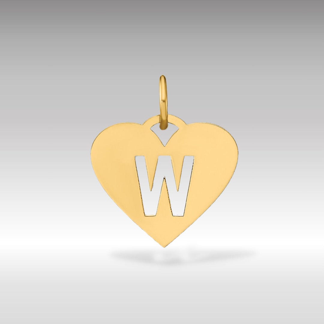 14K Gold Heart Pendant With Letter 'W' - Personalized Elegant Heart ...
