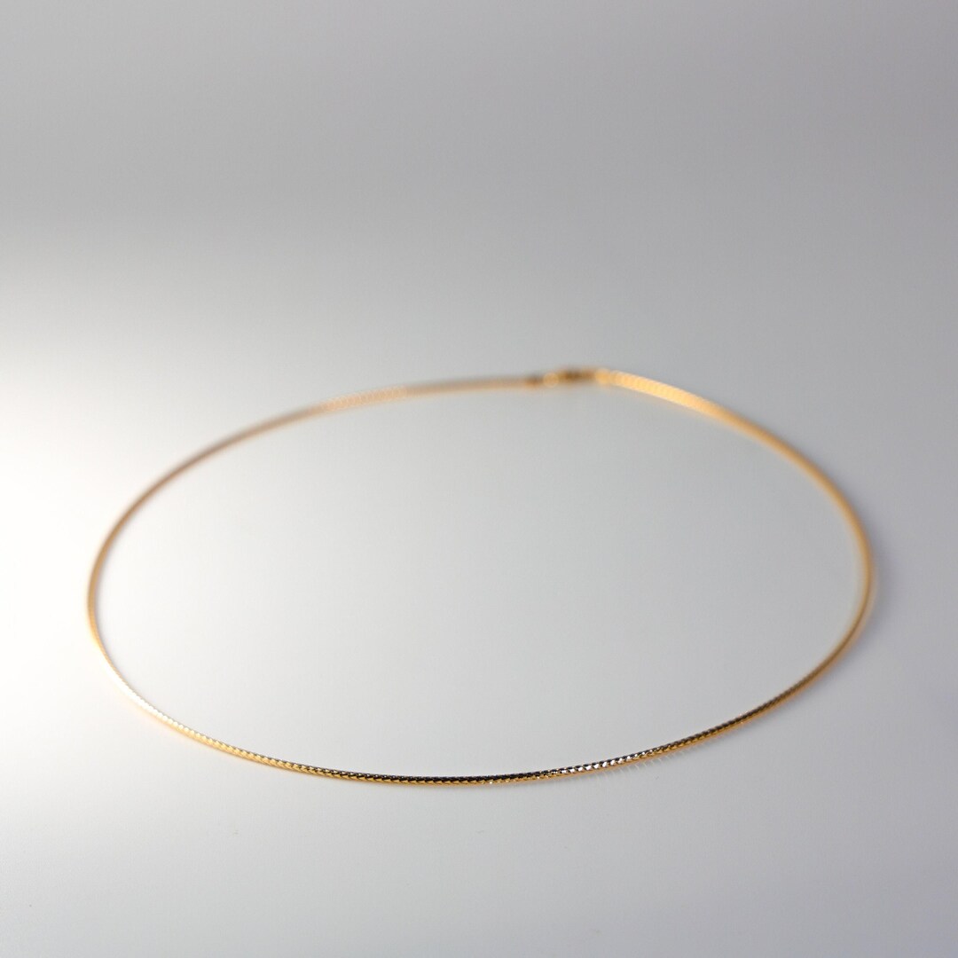 14K Gold Sparkle Omega Necklace- 1MM Thick 17 in Long Omega Chain ...