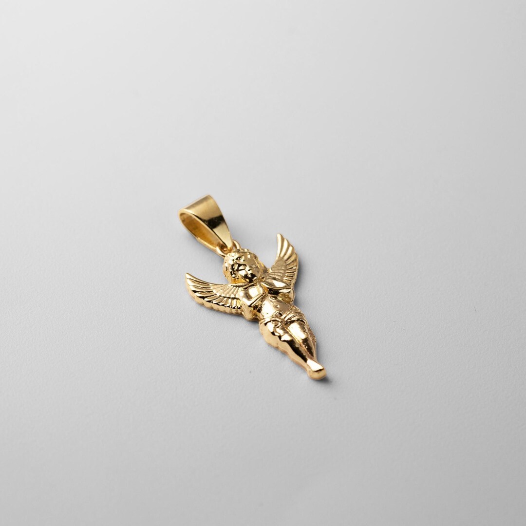 14K Gold Angel Pendant Necklace: Heavenly Guardian Prayer Figure - Etsy