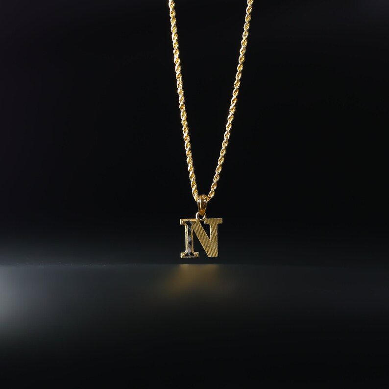 14k Gold n Initial Pendant Charm Gold Block N - Etsy