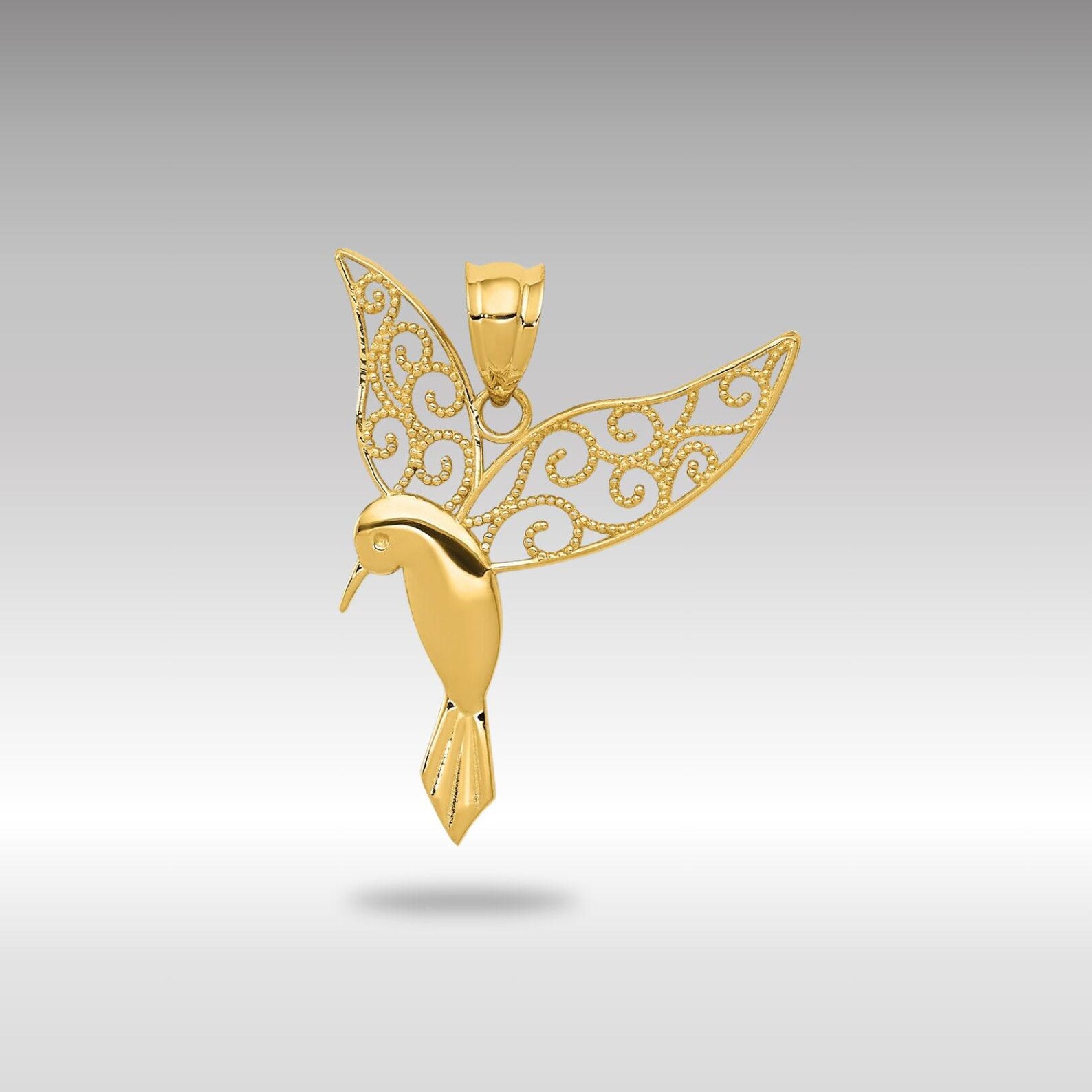 14K Solid Gold Polished Hummingbird Pendant – Delicate Filigree Bird ...