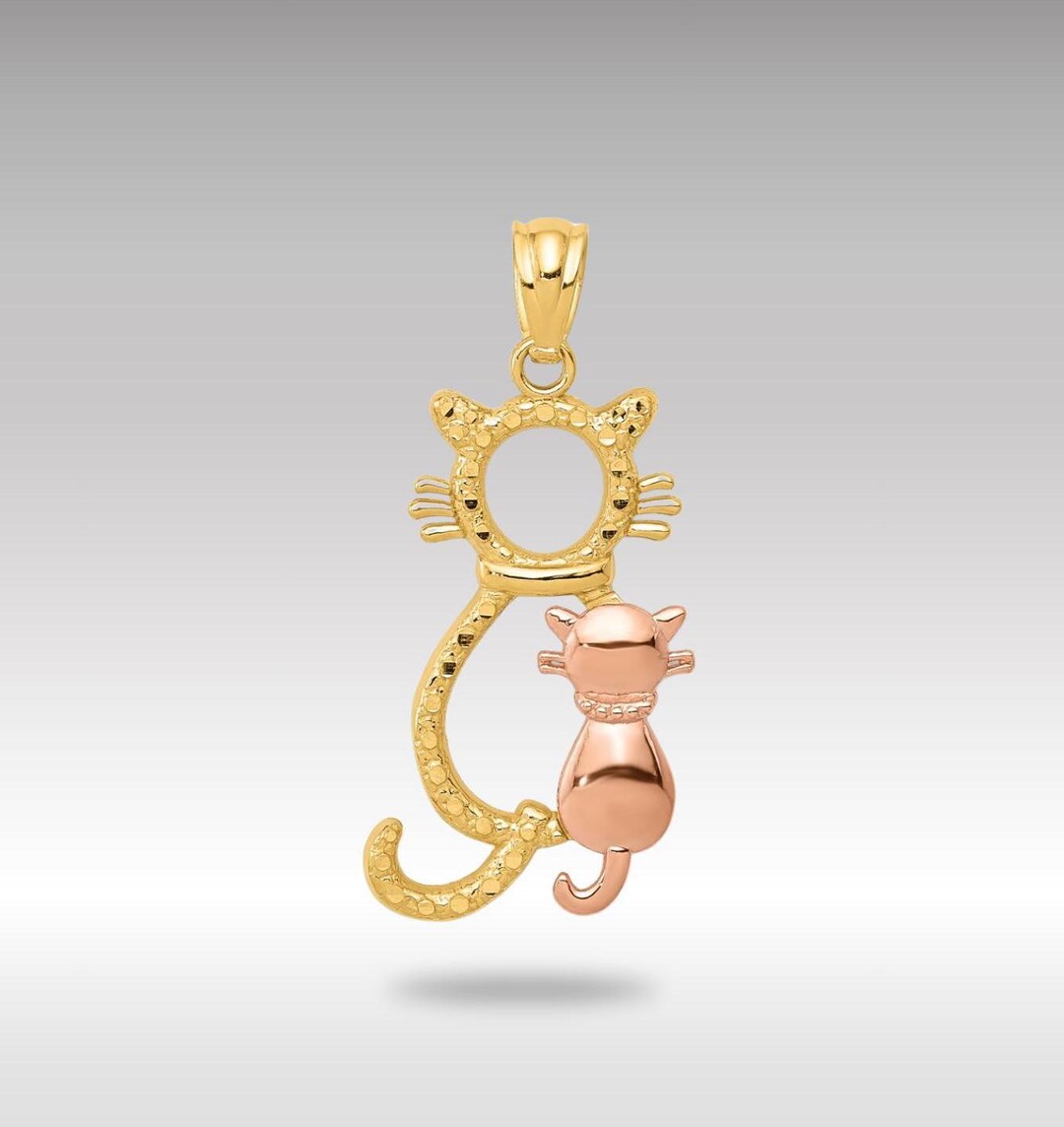 14K Gold Cat Pendant: Rose & Yellow Gold Kitten Necklace - Etsy