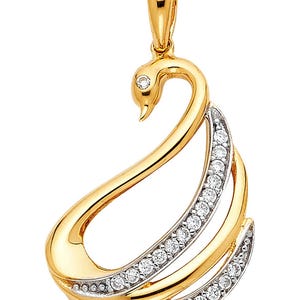 14K Gold Swan Pendant Necklace: CZ Accent Elegant Jewelry - Etsy