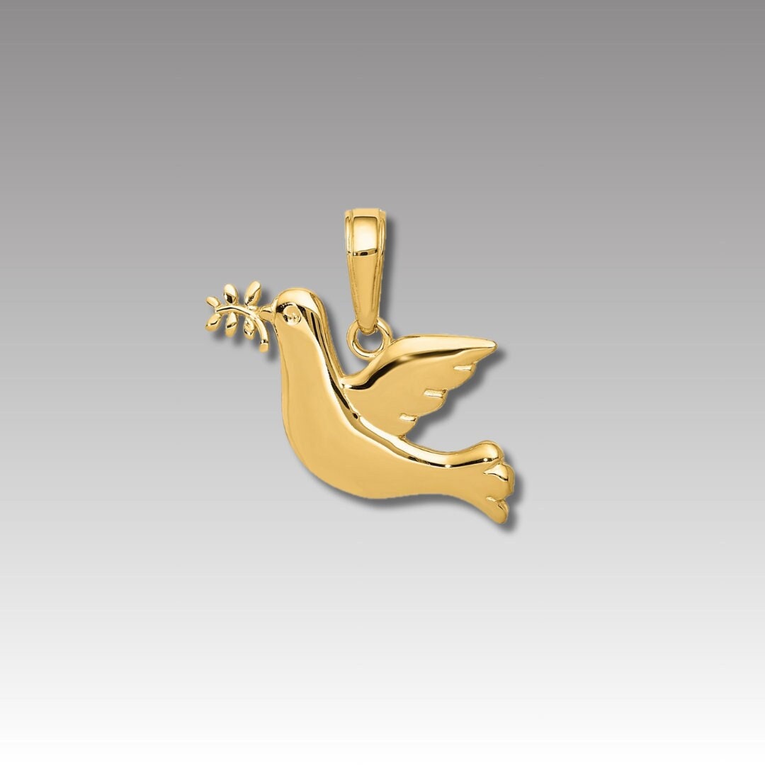 14K Gold Polished Dove Pendant Charm Real Gold Peace Necklace Charm ...