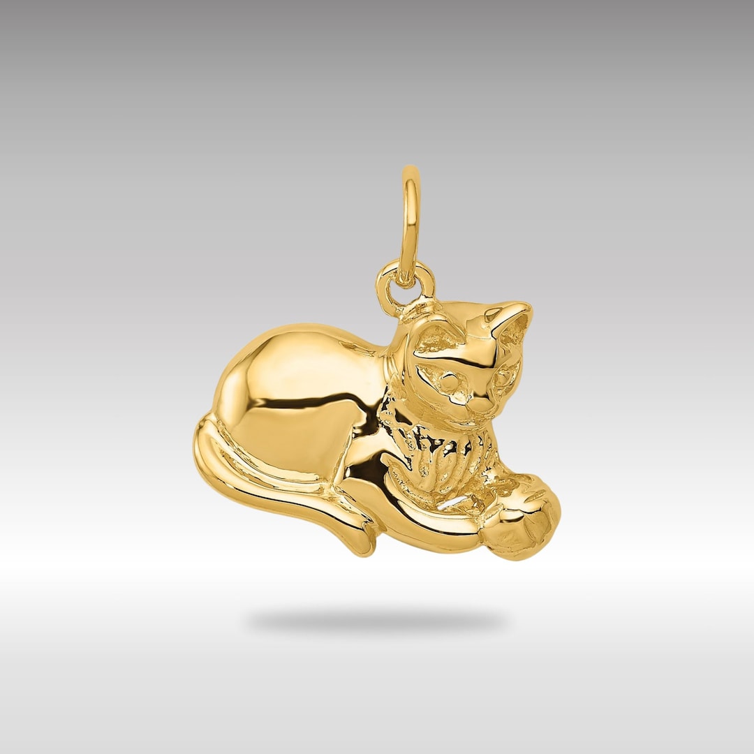 14k Gold Cat Necklace Pendant Polished Feline Charm Perfect Gift for ...