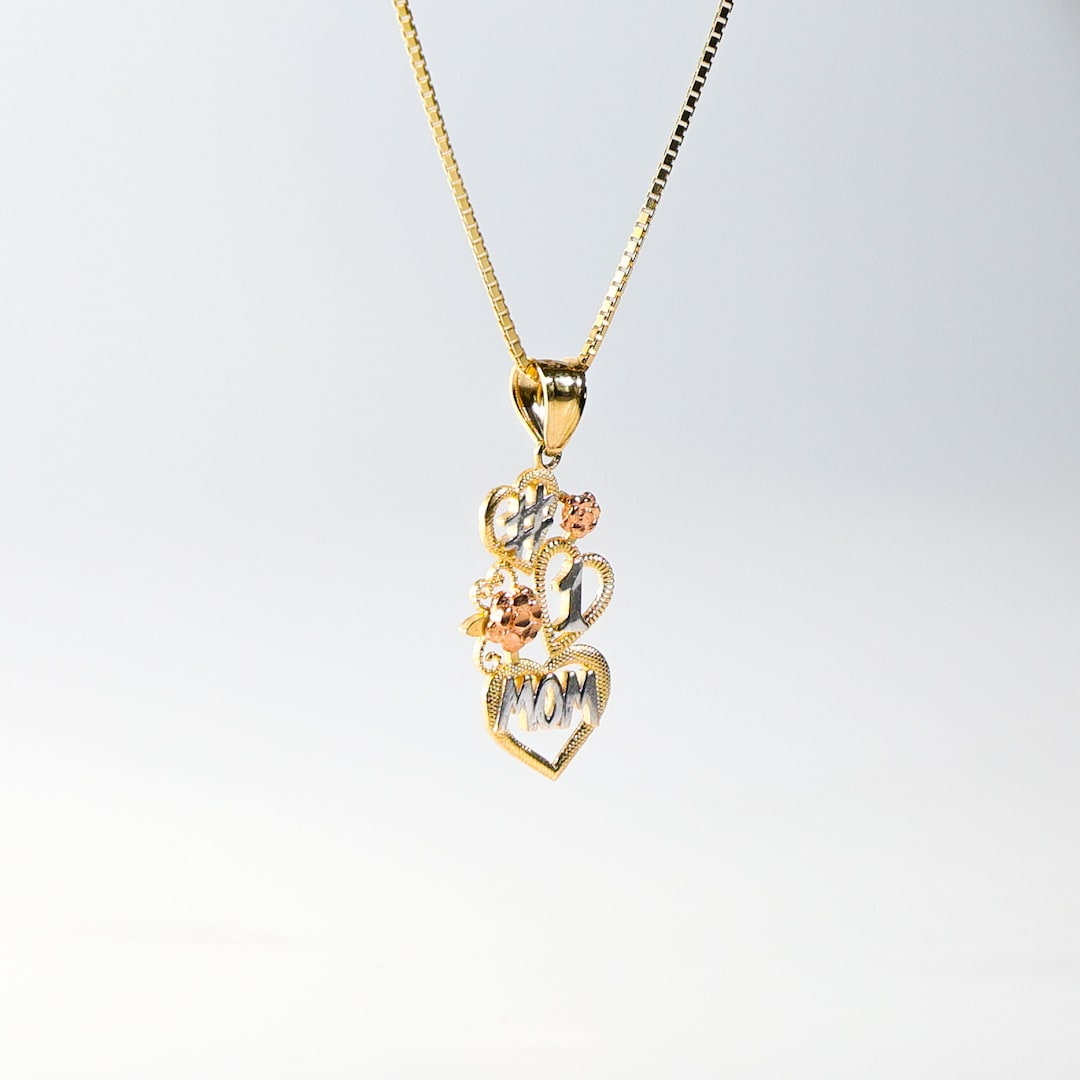 14k Gold Number 1 Mom Pendant Charm 14k Real Gold Number One Mom ...