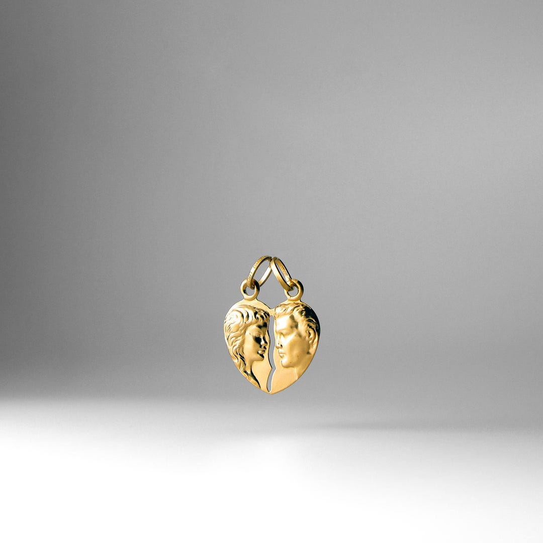 14k Gold 2 Piece Heart Breakable Pendant Charm- Real Gold Heart ...