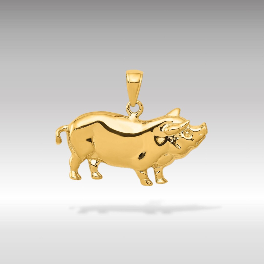 14K Gold Pot Belly Pig Pendant Adorable Farm Animal Charm Shiny Gold ...