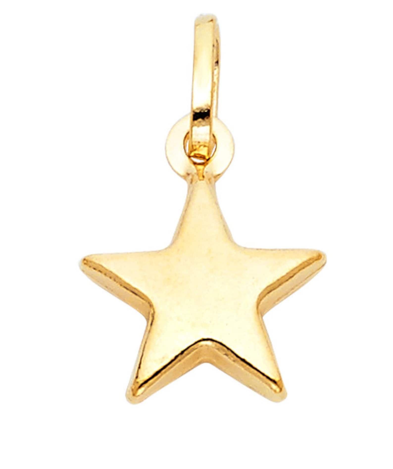 14k 3D Gold Star Pendant Charm Real Gold Shiny Star Necklace - Etsy